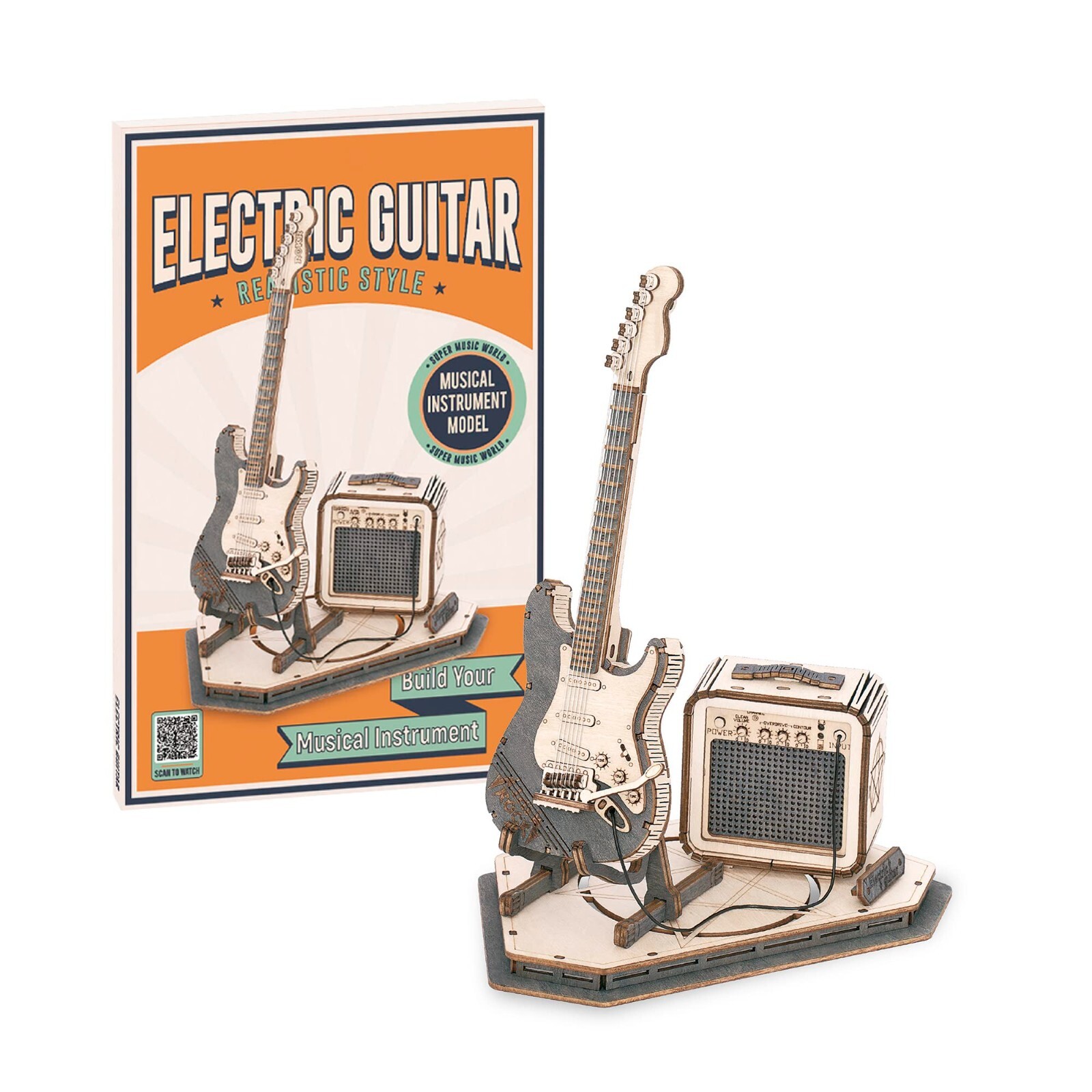 ROKR 3D Wooden Puzzle Electric Guitar Model Kit Puzzle Toy Decor for ...