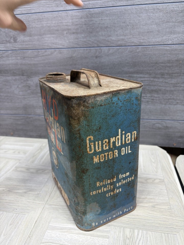 VINTAGE 1950'S GUARDIAN MOTOR OIL 2 U.S.GAL. OIL CAN USA Made Blue Car ...