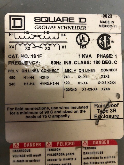 Square D Schneider Electric 1S1F 1Ph 60Hz Step Down Transformer | eBay