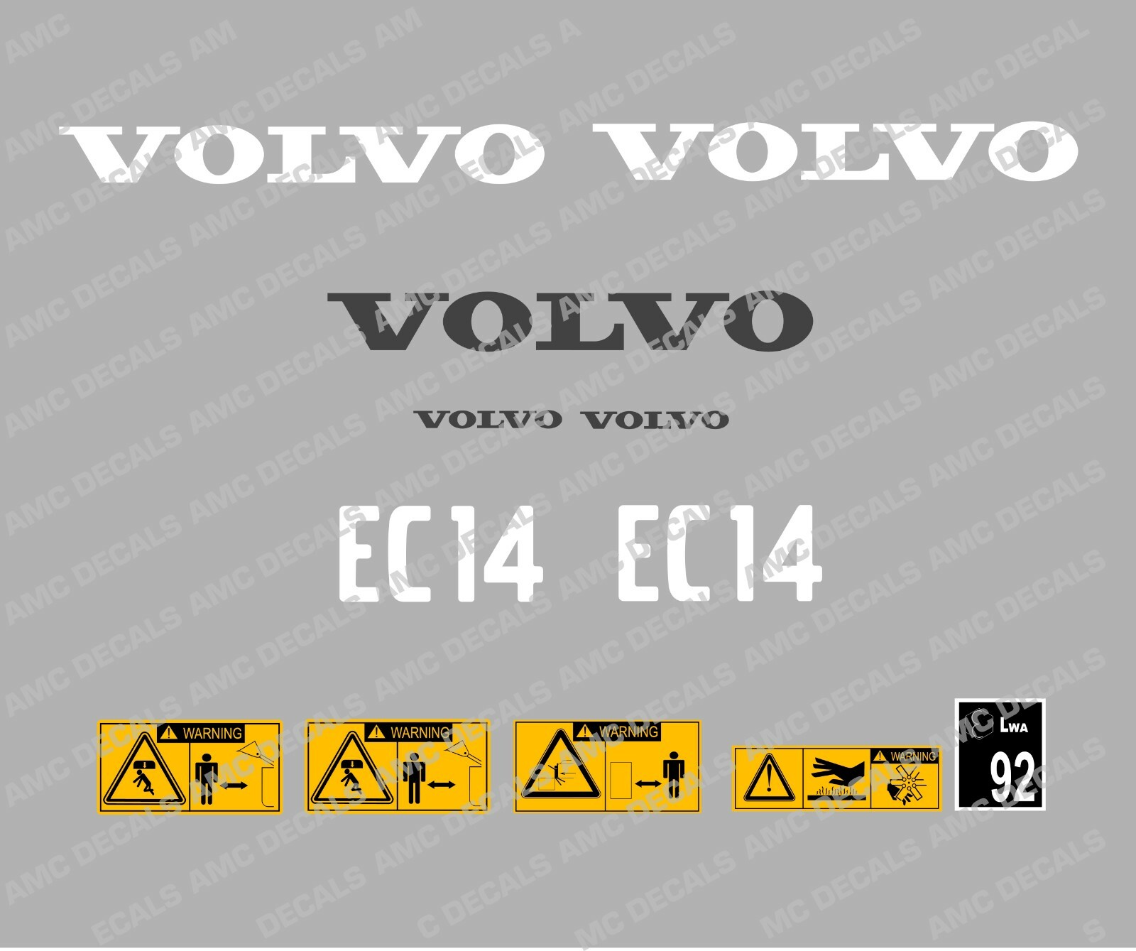 VOLVO EC14 MINI DIGGER DECAL STICKER SET WITH SAFETY WARNING DECALS ...