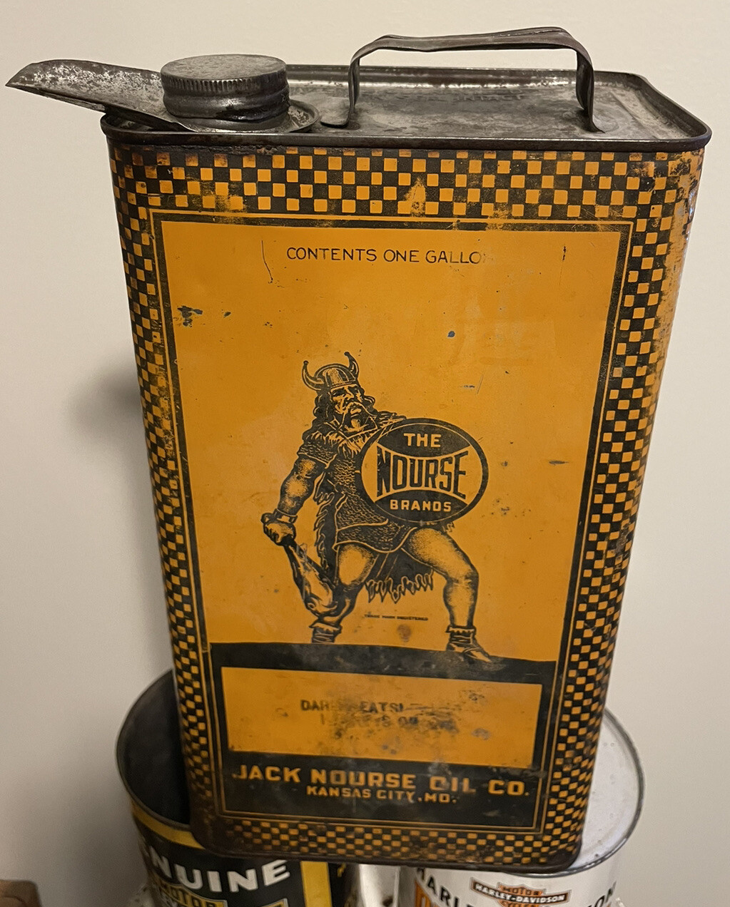 Vintage Jack Nourse Oil Co Kansas City MO One 1 Gallon Can Tin Viking ...