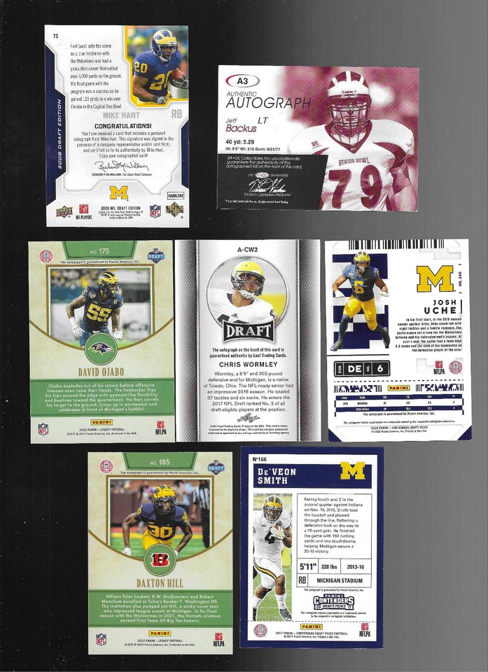 MICHIGAN WOLVERINES AUTOGRAPH LOT OF 7 AUTO MIKE HART JEFF BACKUS JOSH ...