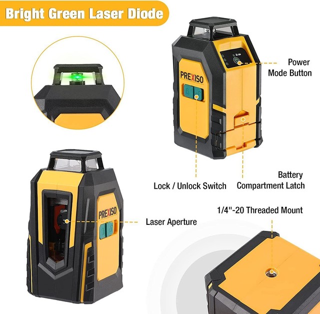 PREXISO 360° Laser Level 100Ft Self Leveling Cross Line Laser Level w ...