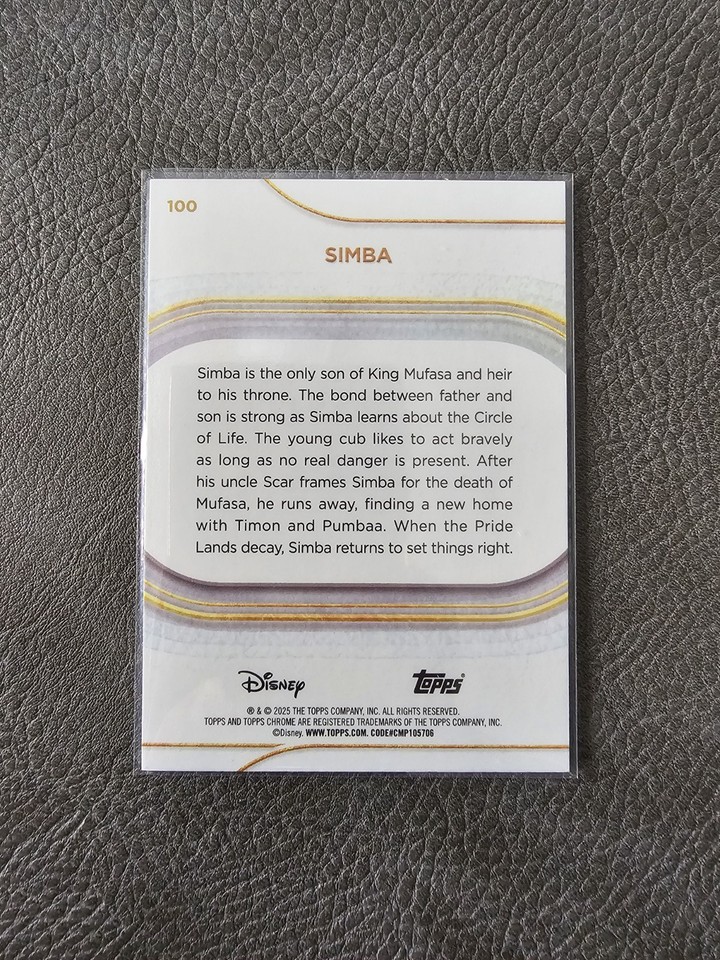 SIMBA - SP MINI DIAMOND REFRACTOR #100 - 2025 Topps Chrome DISNEY LION ...