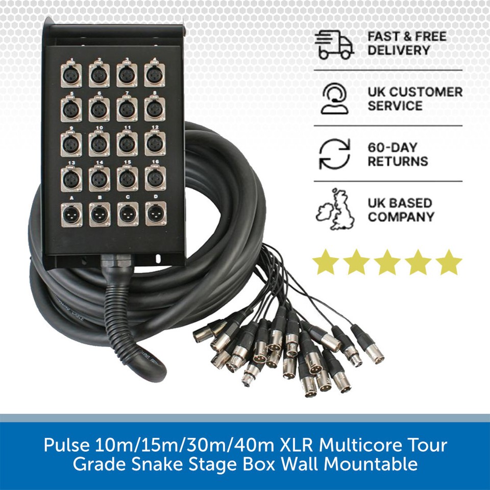 Pulse 10m/15m/30m/40m XLR Multicore Tour Grade Snake Stage Box Wall ...