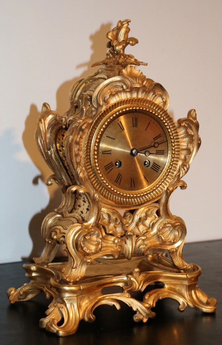 Rococo Antique French Mantel Clock Antique French Rococo Style Bronze