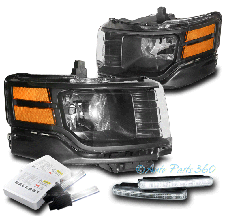 For 09 10 11 12 Ford Flex Black Headlight Lamp w/LED DRL Signal+Xenon ...