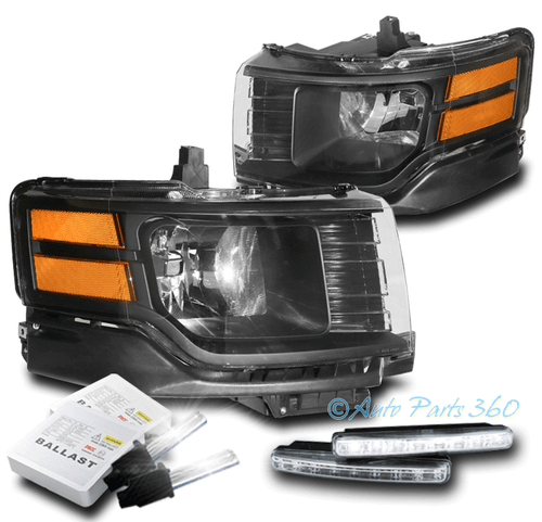 For 09 10 11 12 Ford Flex Black Headlight Lamp w/LED DRL Signal+Xenon ...