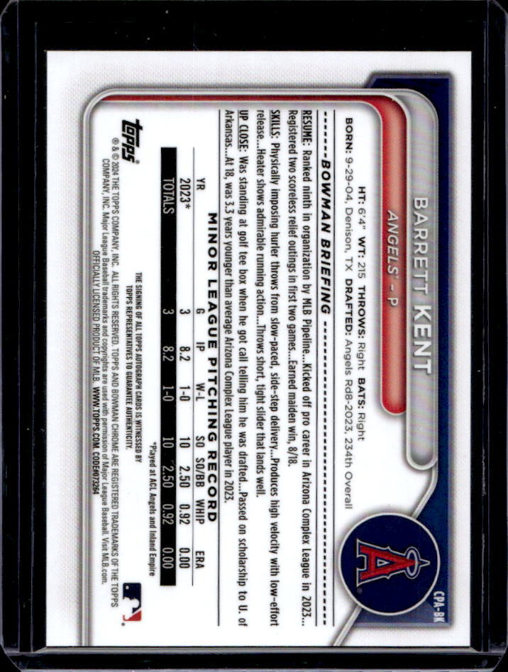 2024 Bowman Chrome Barrett Kent 1st Prospect Autograph Auto #CPA-BK ...