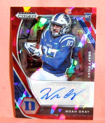 Noah Gray 2021 Prizm Red Ice Cracked Refractor Rookie Auto!Duke/Chiefs ...
