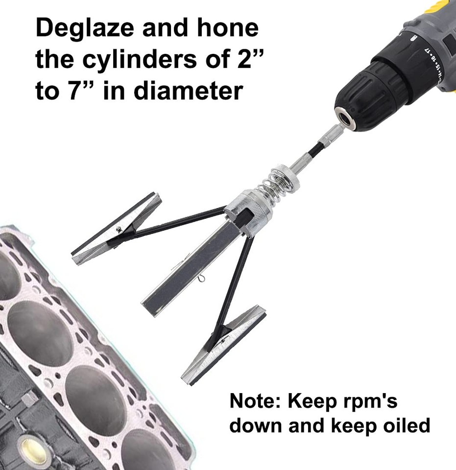 Engine Cylinder Hone Tool 2"-7" Diameter Adjustable Deglazer with 3 ...