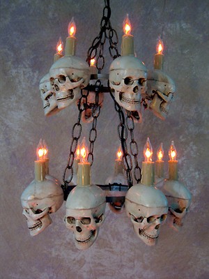 Two-Tiered Medium Skull Chandelier, Halloween Prop, Human Skeletons ...