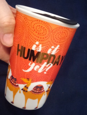 is it HUMP DAY yet? Ceramic Travel COFFEE Mug with CAMELS gold letters ...