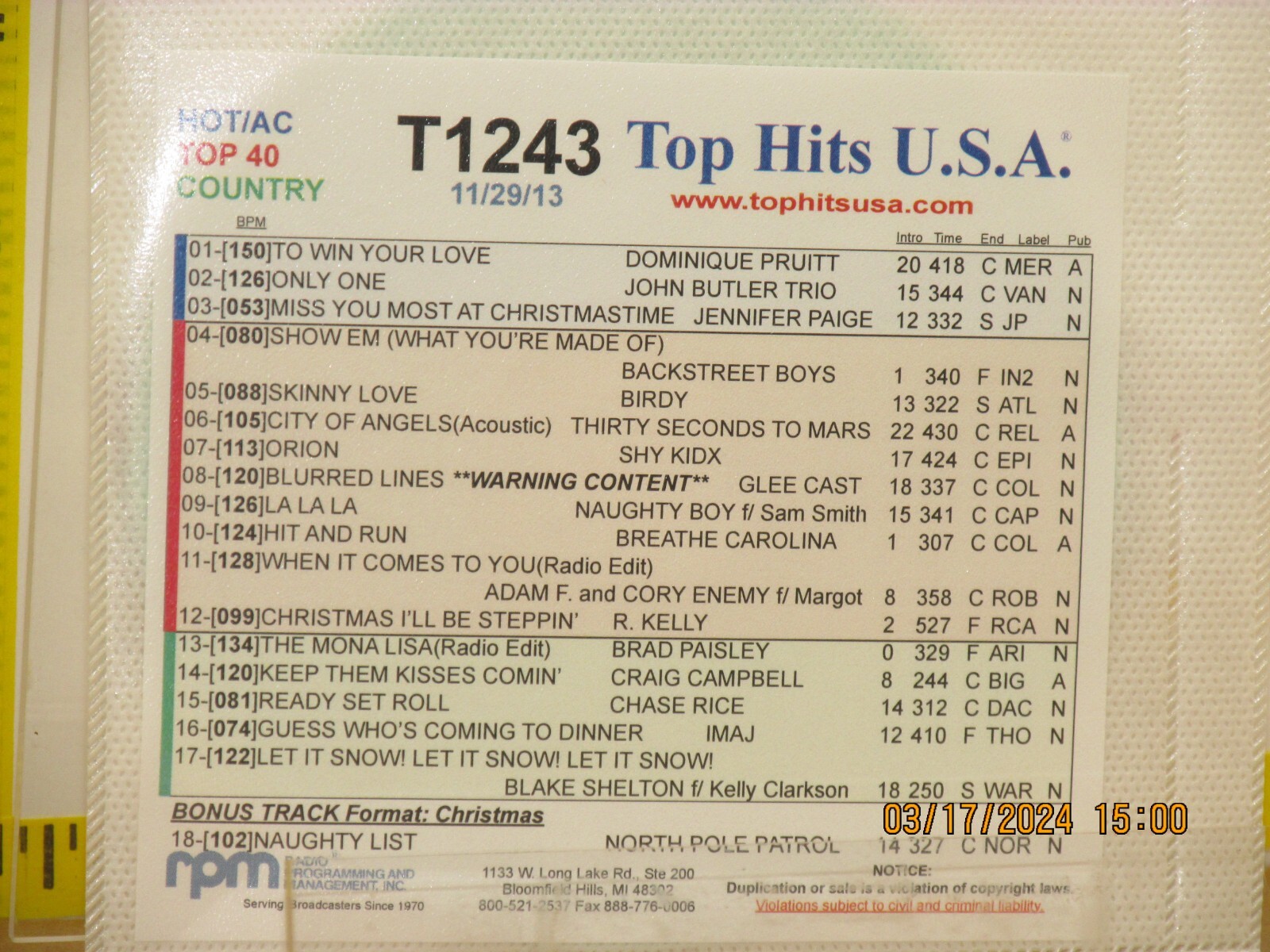 This listing is for the CD Top Hits USA Radio Promo CD T1243 11/29/2013 ...