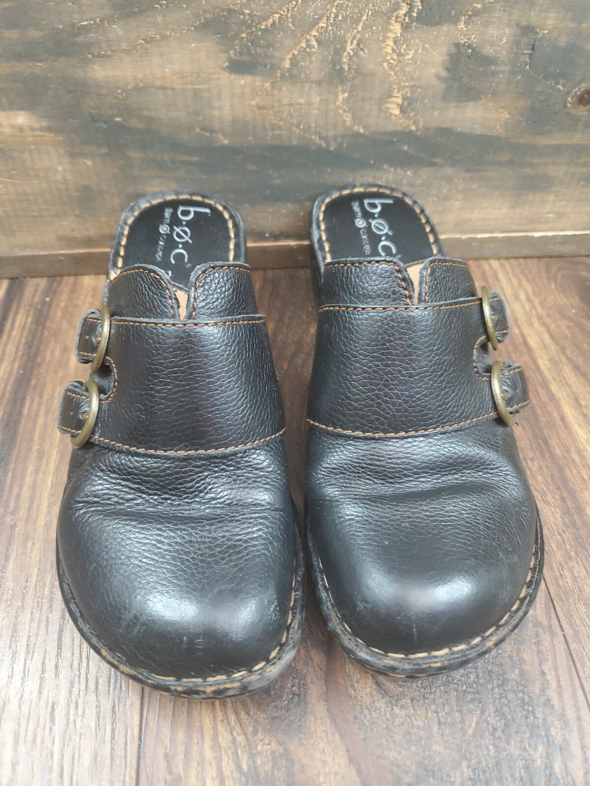 BOC Born Concept Black Leather Double Buckle Clog Hee… - Gem