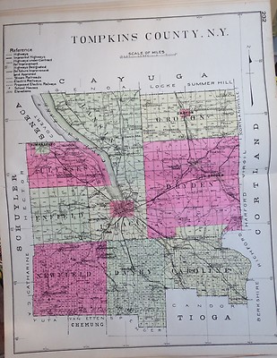 1912 TOMPKINS COUNTY NEW CENTURY COPY ATLAS MAP COUNTIES STATE OF NEW ...