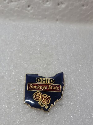 Ohio Buckeye State Shaped Enamel Lapel Pin Roses Flowers Single Post ...