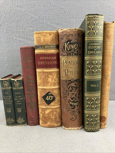 Lot of 7 Old Leather Books Display DECOR VINTAGE ANTIQUE Brown Mixed ...