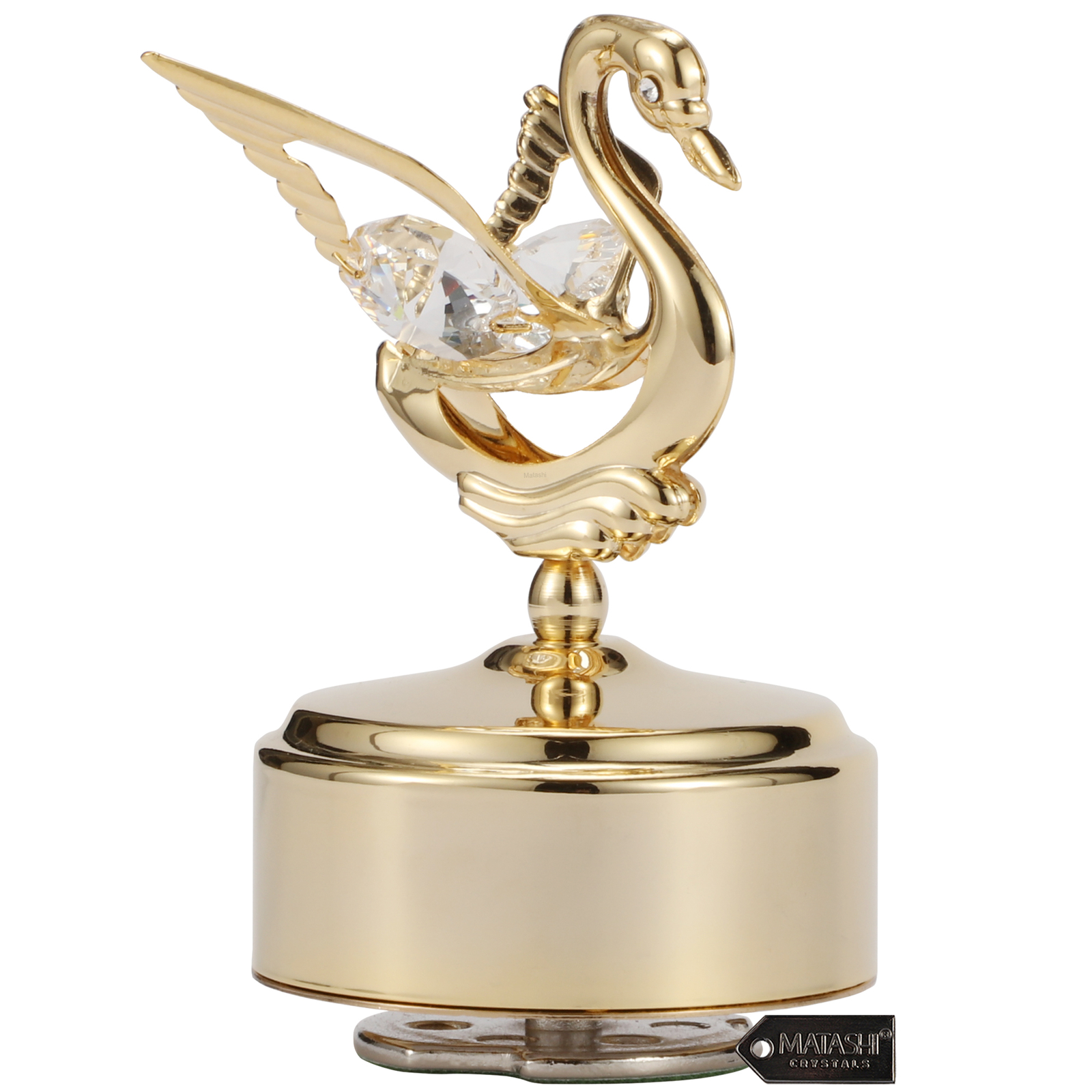 24K Gold Plated Music Box with Crystal Studded Swan Figurine by Matashi ...