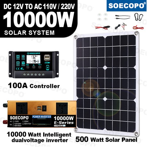 10000W Solar Kit 500W Panel 100A MPPT Controller DC Cable 12V/24V to ...