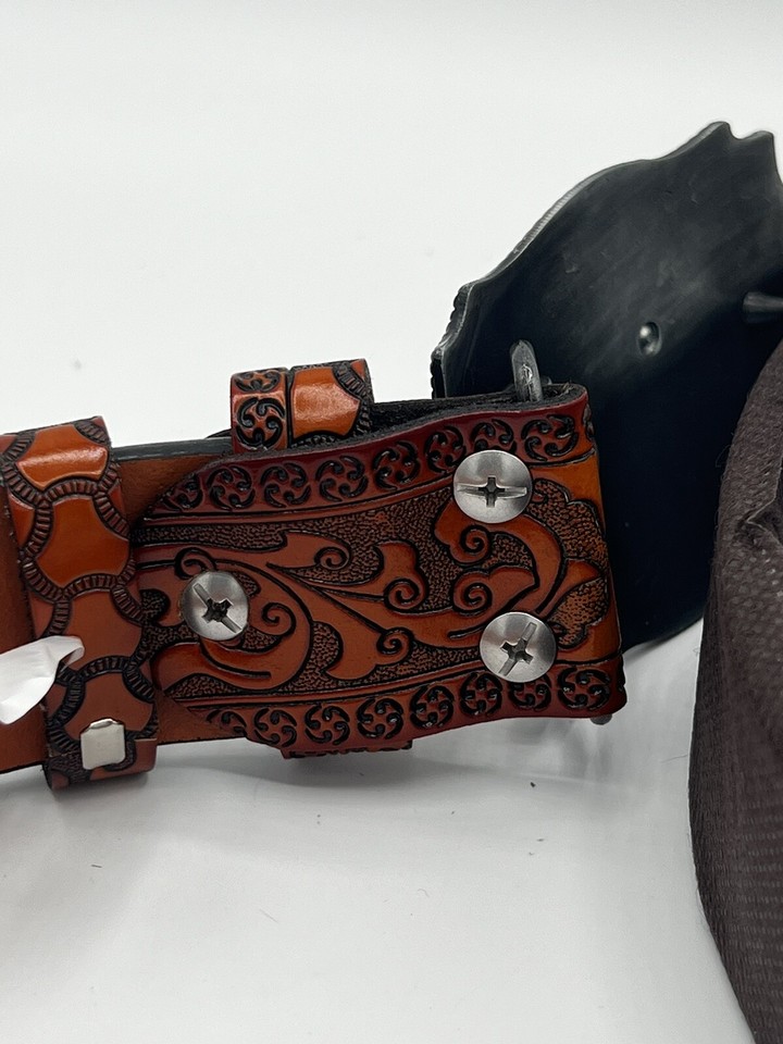 Western Floral High Quality Gen Leather Belt Longhorn Belt Buckle XL 42 ...