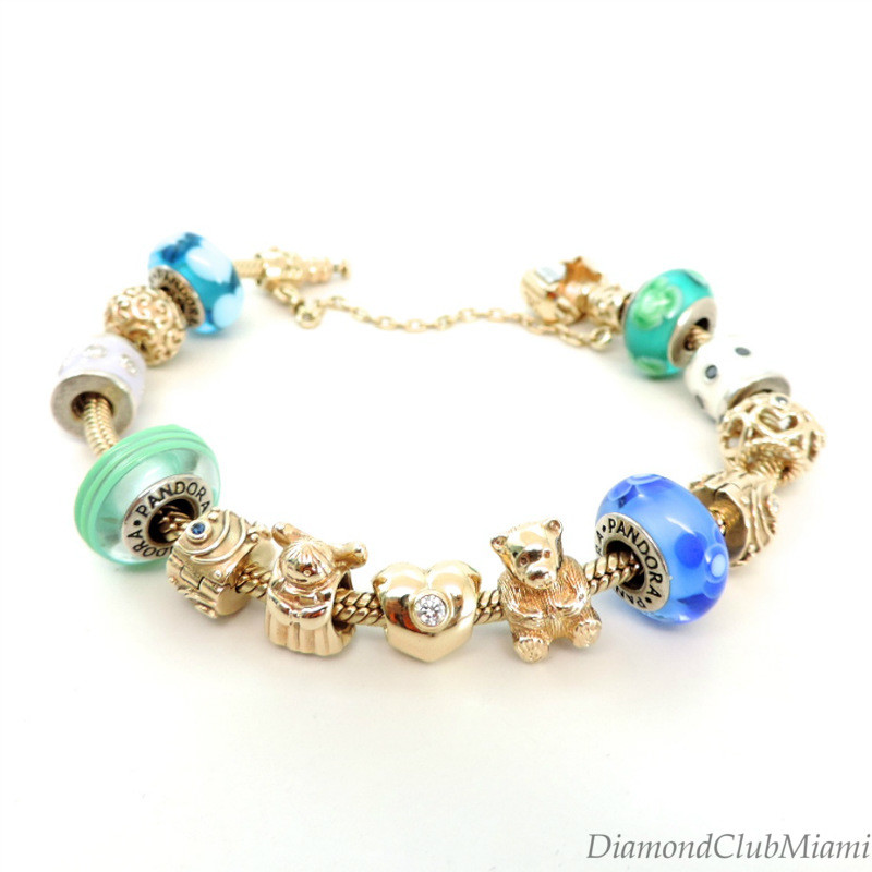 Pandora 14kt Yellow Gold Bracelet 14kt Charm and murano stones 100.3 ...