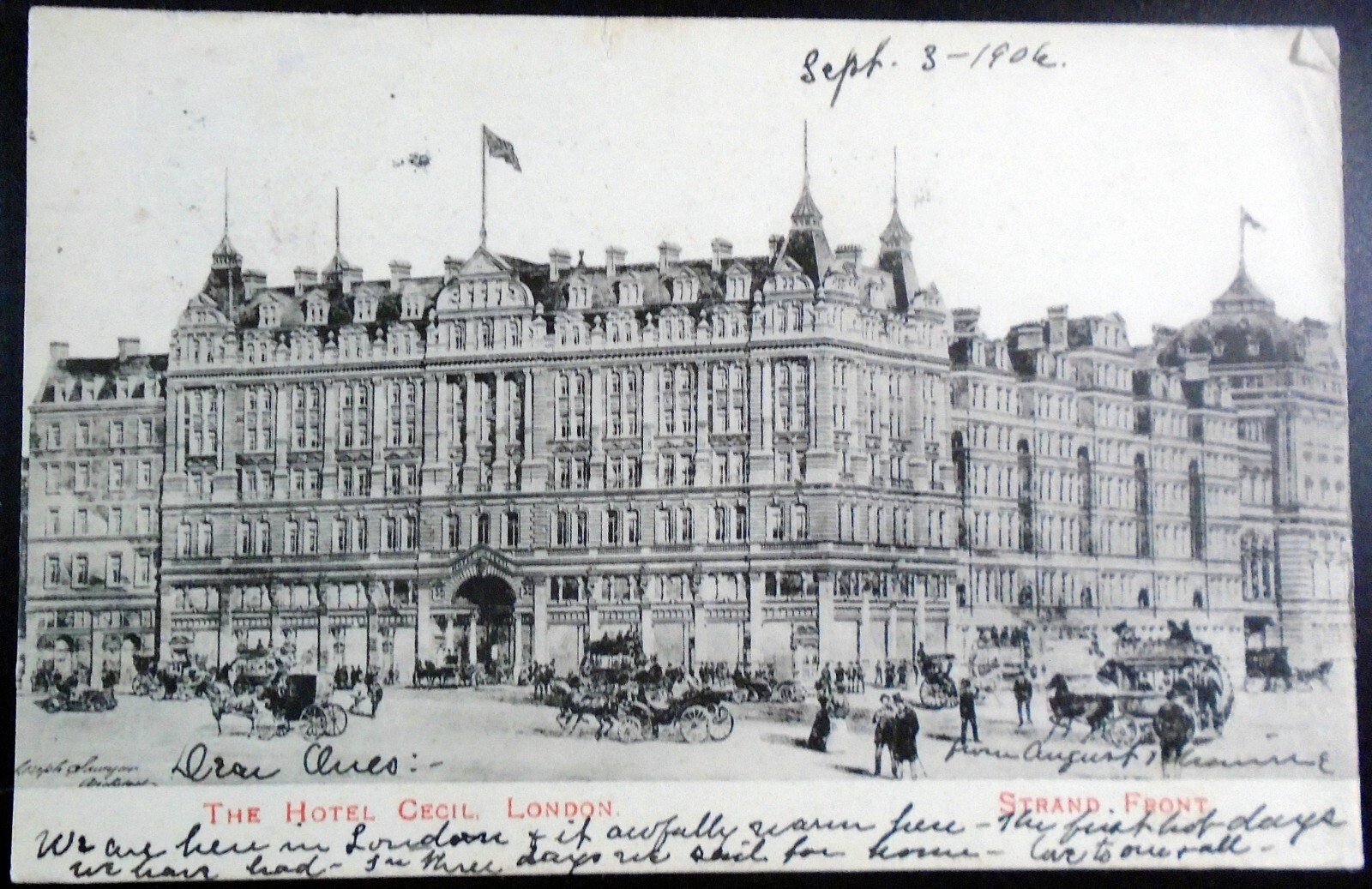 B&W, The Hotel Cecil, circa 1906, View of the Strand, London, England ...