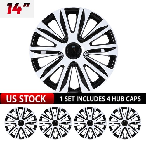 Qty 4 HubCaps Black or White Wheel Covers Snap On fit R14 Tire & Steel ...