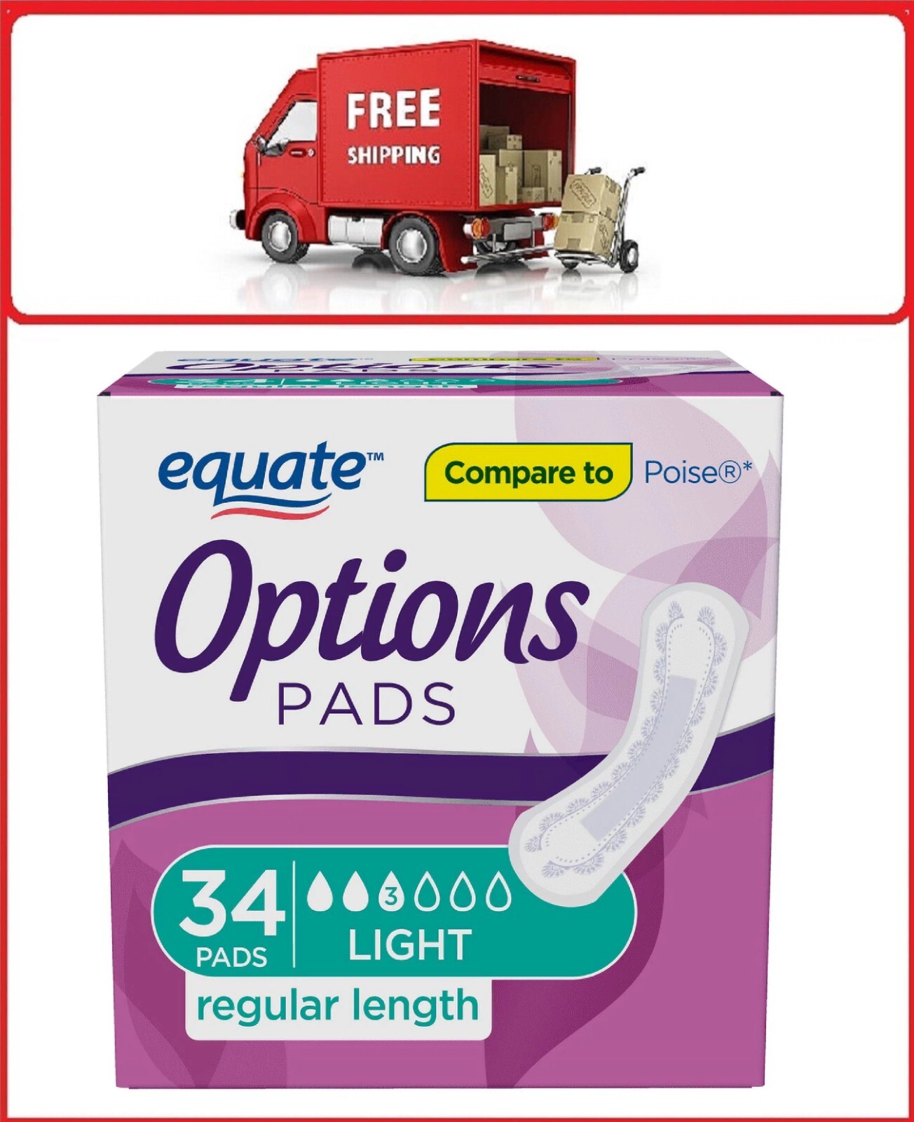 EQUATE Options Incontinence Pads for Women Ultimate, Long - Pack of 102 ...