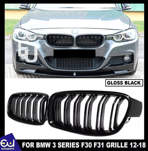 FOR BMW 3 SERIES F30 F31 DUAL SLAT LINE KIDNEY GRILLE GRILL GLOSS BLACK ...