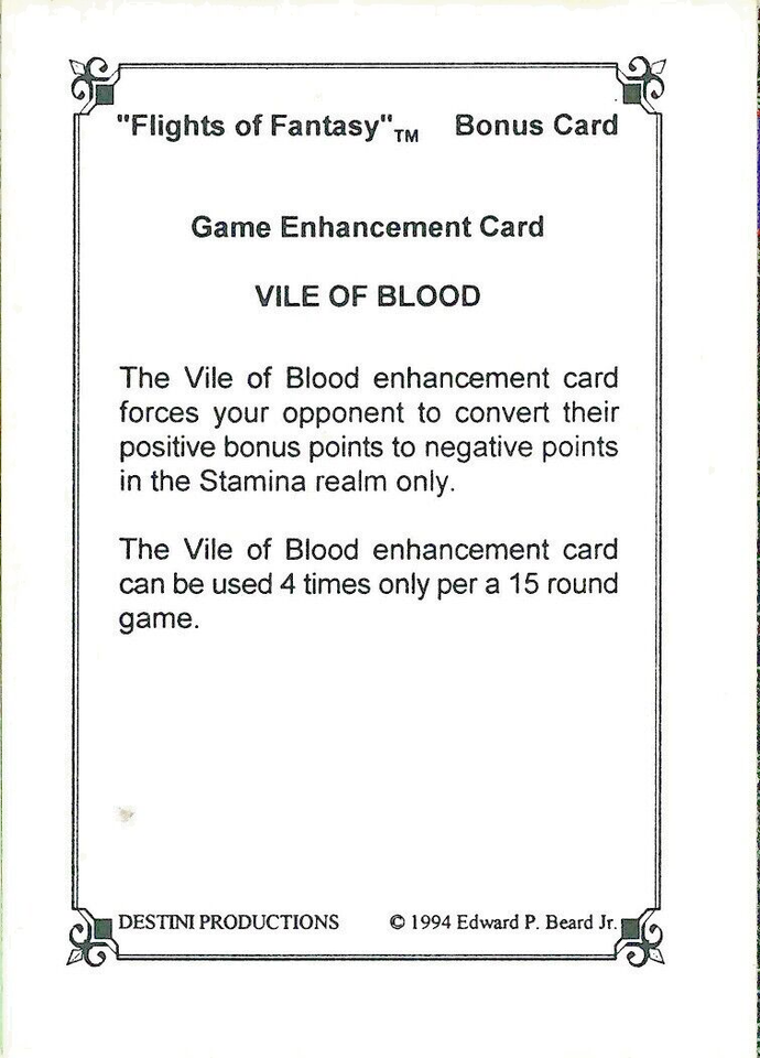 1994 Flights of Fantasy Promo Bonus Card Game Enhancement Card - Vile ...