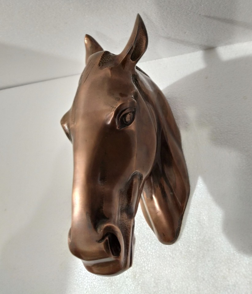 Metal Wall Mount Horse Head 10in Sculpture Statue Figurine Copper ...