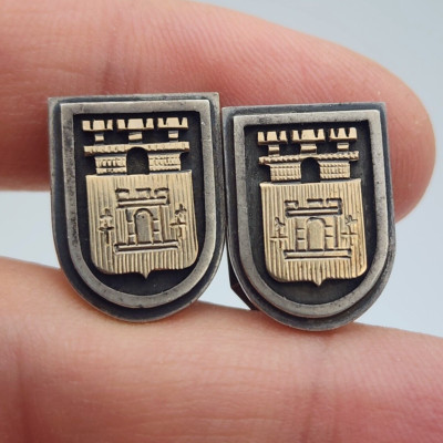 Vintage Castle, Shield, Coat of Arms - 900 Silver 14k Gold - Men's Cuff ...