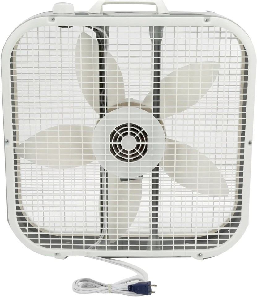 Lasko 20" Classic Box Fan, Weather-Resistant Motor, White, multi speed ...