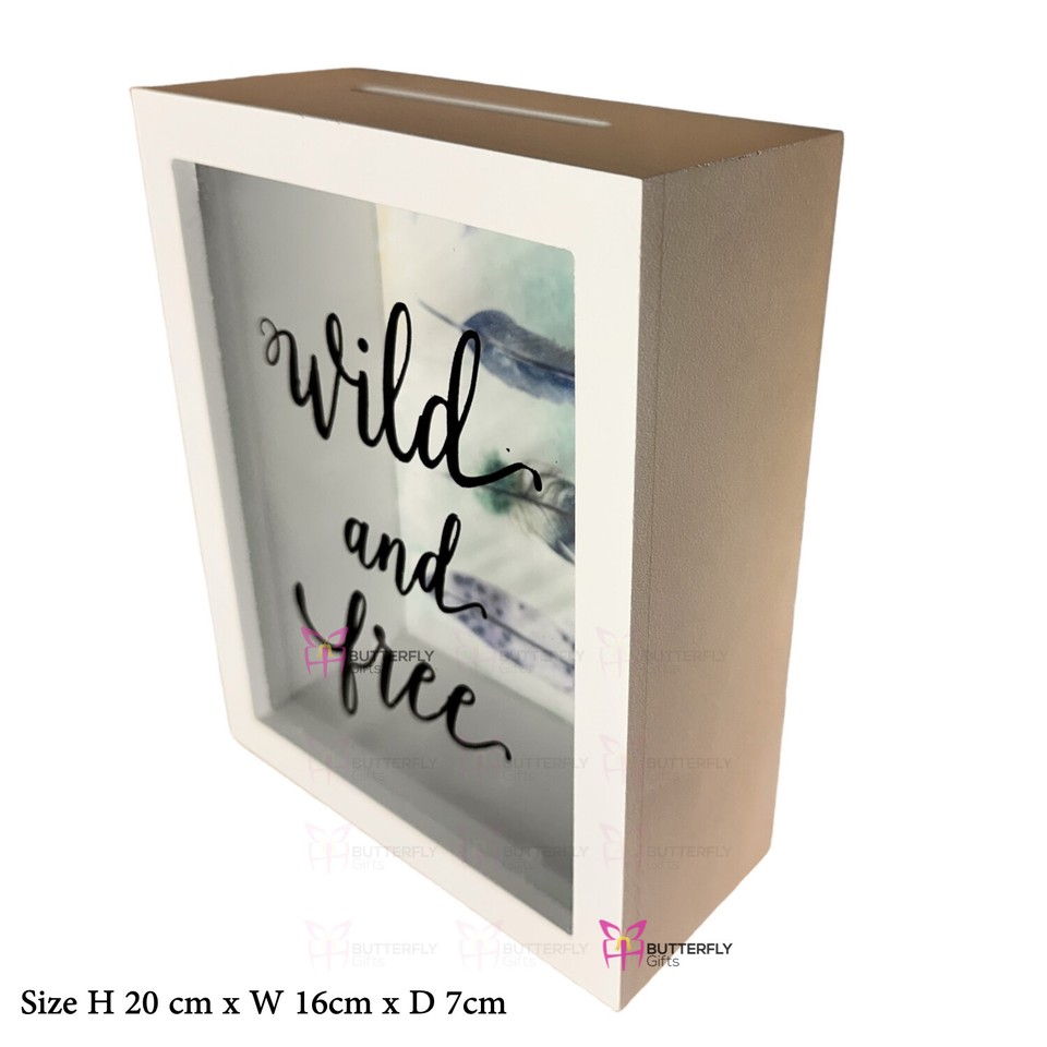 Wooden Money Box Frame Glass Coins Notes Savings Piggy Bank Ceramic ...