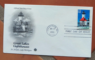 GREAT LAKES LIGHTHOUSE ST. JOSEPH LAKE MICHIGAN 1995 PCS CACHET FDC ...