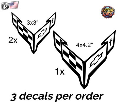 C4 C5 C6 C7 Corvette racing flag decals 3 stickers FIT corvette Z06 ZR1 ...