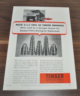 1943 Mack 6x6 Dump Truck Ad Timken Bearings Gatke Brake | eBay