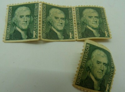 Thomas Jefferson 1 Cent US Stamp American President Postage Four Unused ...