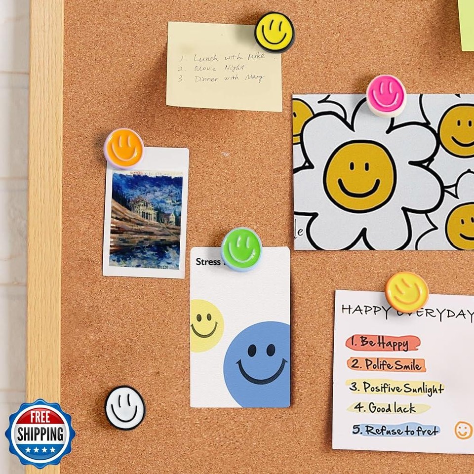 30Pcs Cute Smiley Face Decorative Push Pins, Bulletin Board Tacks, Cork ...