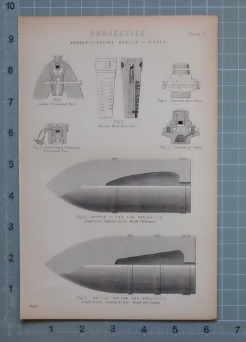 1880 PRINT PROJECTILE ARMOUR PIERCING SHELLS FUZES BOXER'A WOOD GERMAN ...