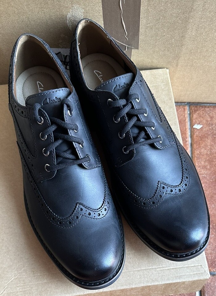 CLARKS CURINGTON WING MEN’S BLACK LEATHER SMART NON-SLIP BROGUE SHOES ...