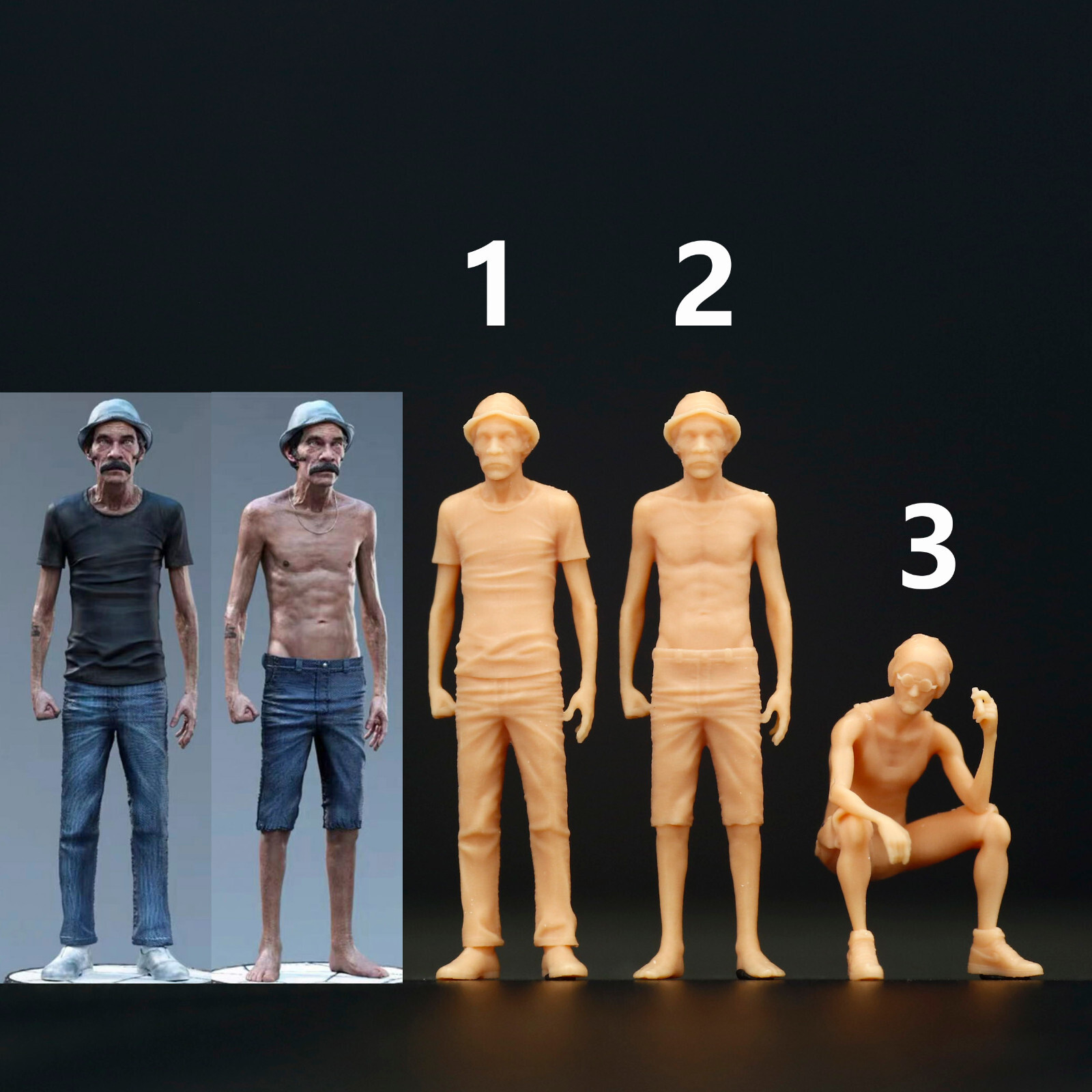 3pcs 1/43 1/64 1/87 Miniature Skinny Old Man Scene Props Figures For ...