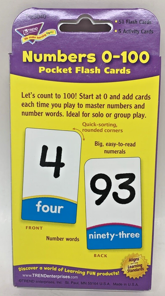 (NEW) TREND NUMBERS 0-100 Pocket FLASH CARDS T-23040 FAST FREE SHIP | eBay