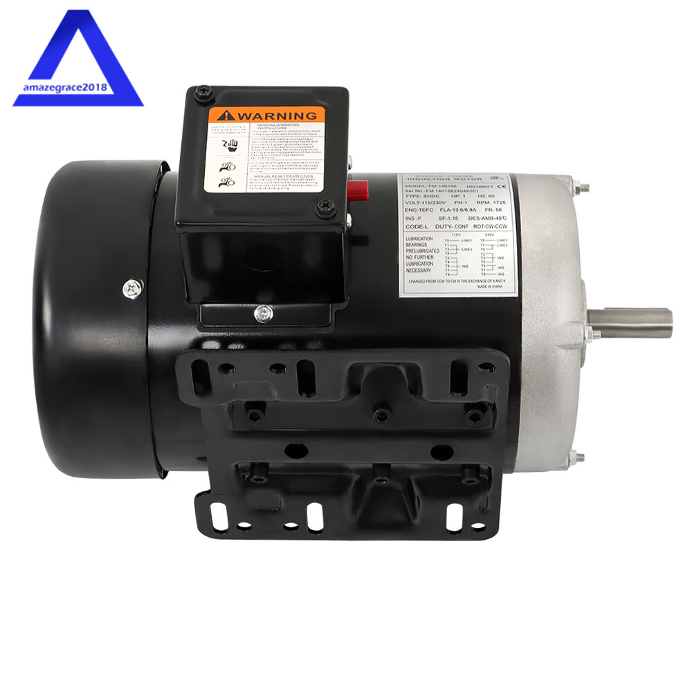 1 HP Farm Duty Single Phase Motor 1750RPM 115V/230V 56 Frame 13.6/6.8A ...