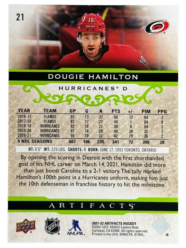 2021-22 Upper Deck Artifacts - Neon Green ! Dougie Hamilton | eBay