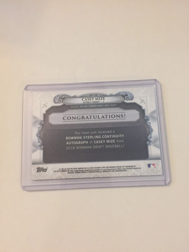 2018 Bowman Draft Sterling Casey Mize Autograph Auto /99 | eBay