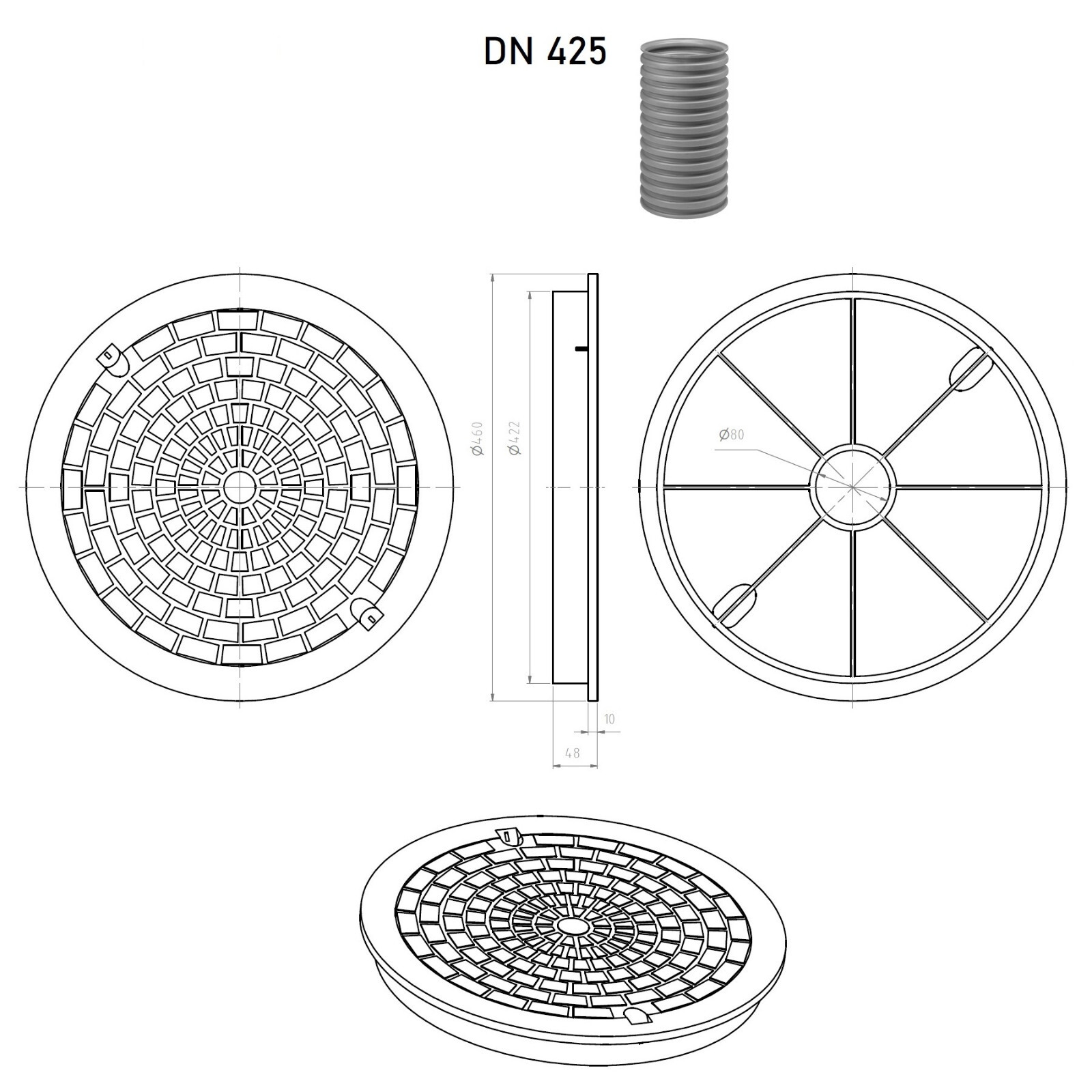 Manhole Cover 315mm 350mm 400mm 425mm Underground Drain Inspection ...