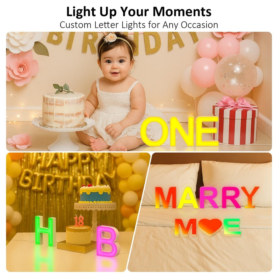 Light Up LED Letter Lights – USB Powered Color Changing Alphabet Sign ...