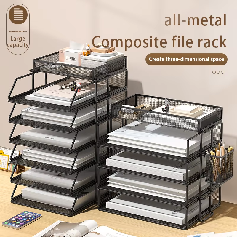 Metal Desktop File Rack, Bookcase, Office File Storage Box, Multi-Layer ...